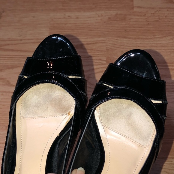 Alex Marie | Shoes | Black Patten Leather Peep Toe Slingback Pumps Heel ...